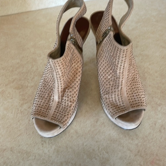 Reba | Shoes | Reba Tan 85m Studded Peep Toe Heel Shoe | Poshmark